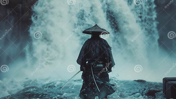 A Samurai Stands in Front of a Raging Waterfall Finding Strength and ...