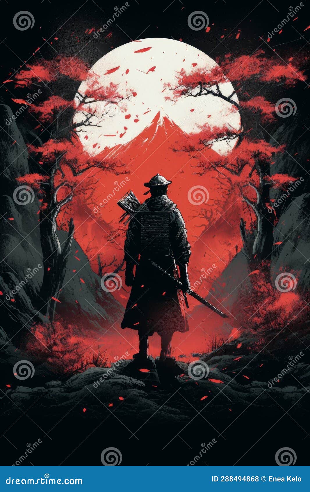 A Samurai and the Stunning Japanese Scenery Stock Illustration ...