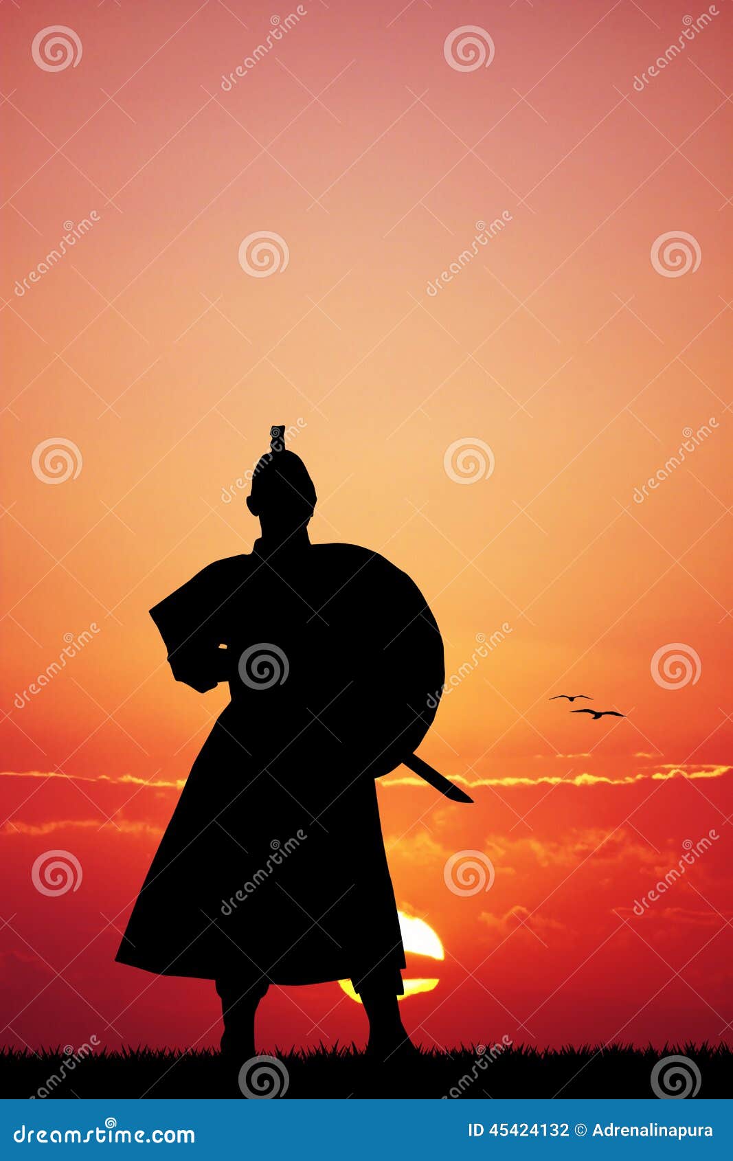 Samurai at sunset stock illustration. Illustration of arts - 45424132