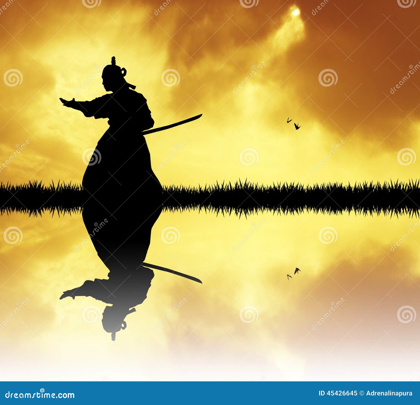 Samurai at sunset stock illustration. Illustration of weapon - 45426645