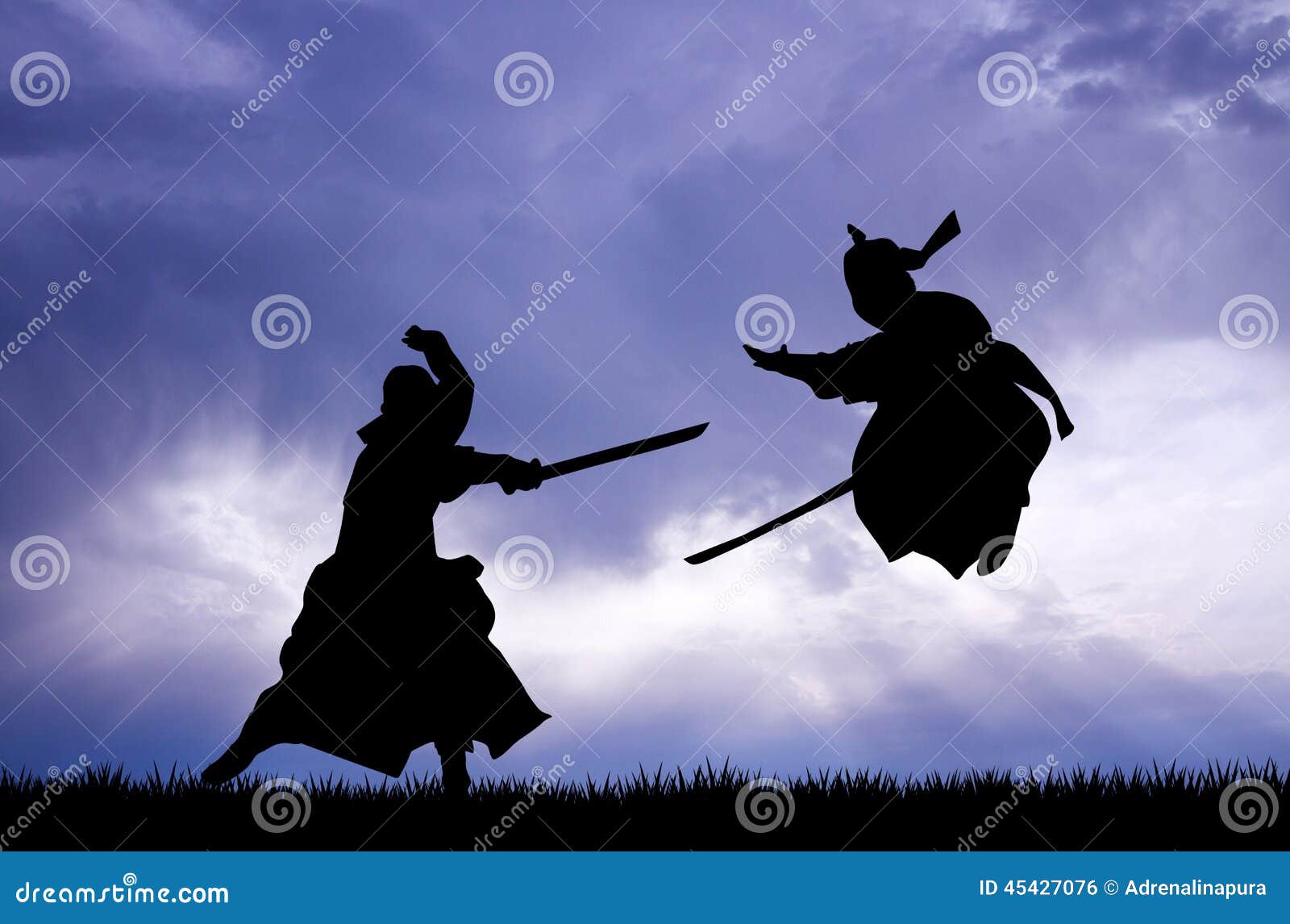 Samurai at sunset stock illustration. Illustration of japanese - 45427076