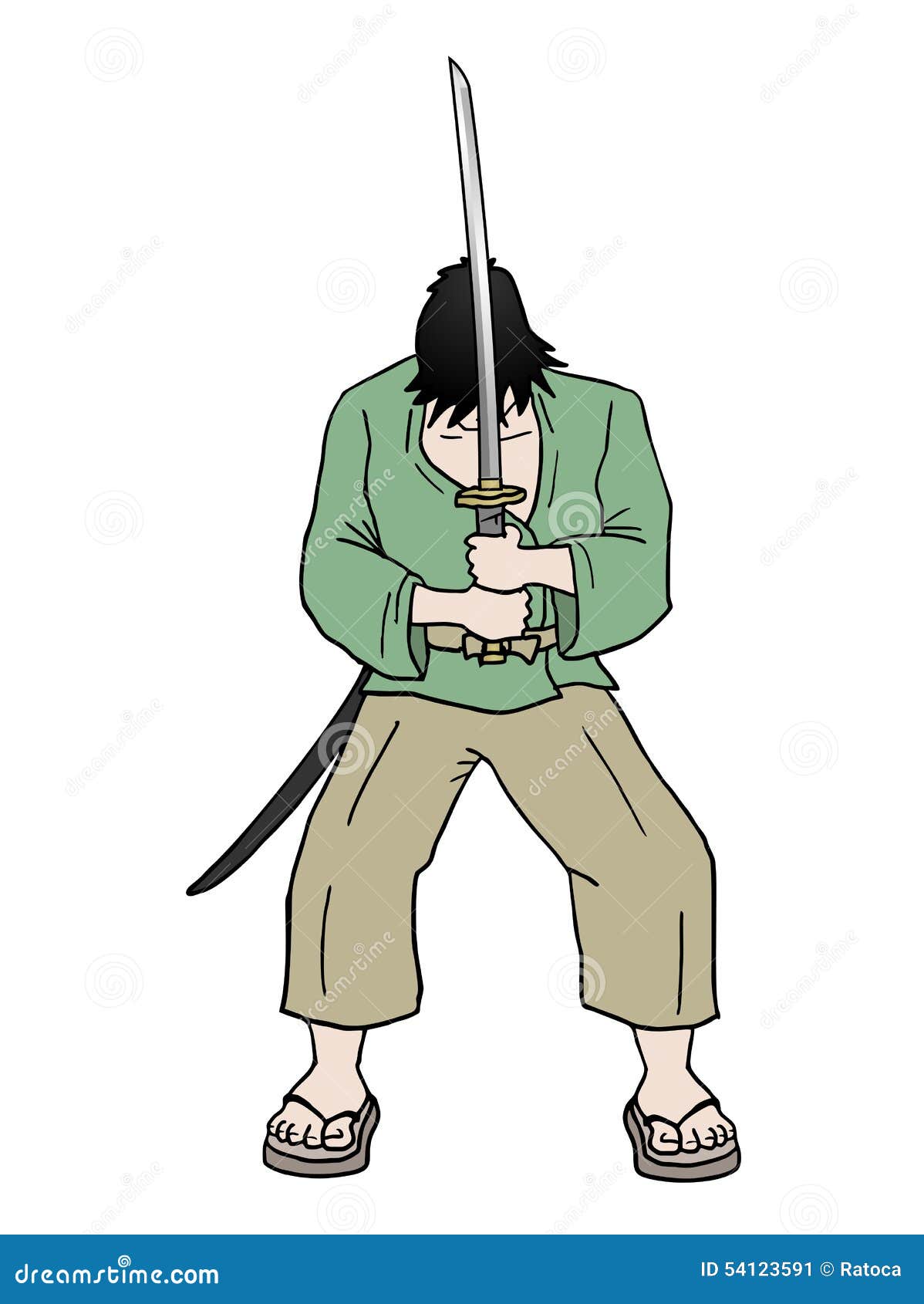 Samurai with sword draw stock vector. Illustration of male - 54123591