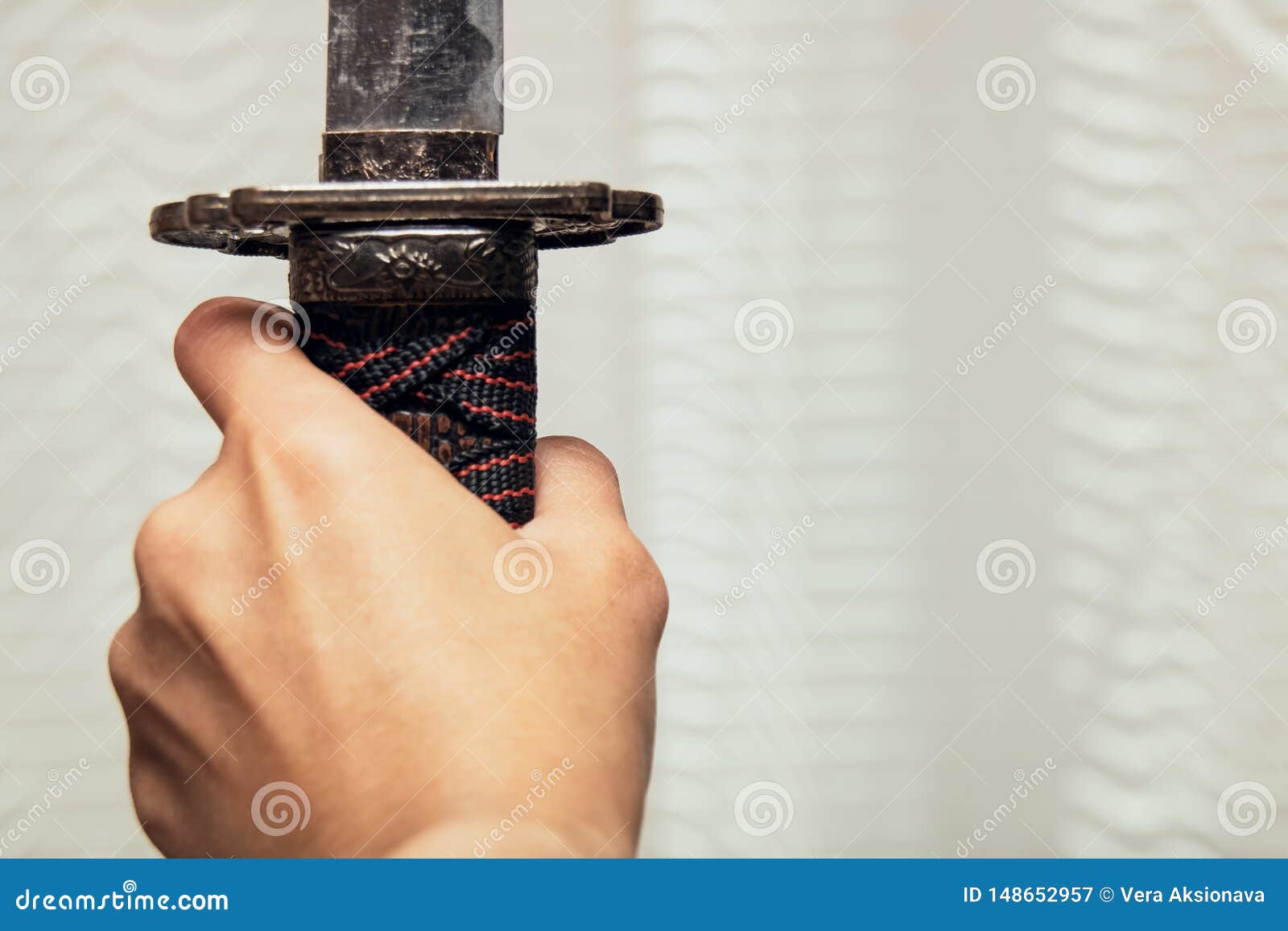Samurai Sword in Hand Close Up Stock Image - Image of handsome, japan ...