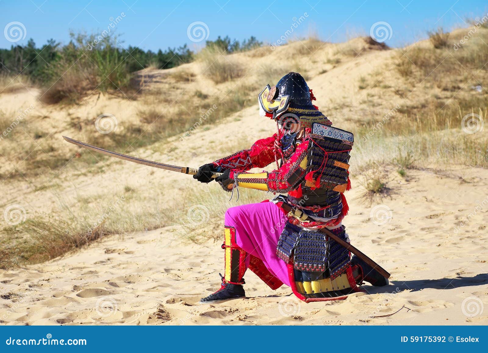 Samurai with Sword on the Sand. Stock Photo - Image of bellicose ...