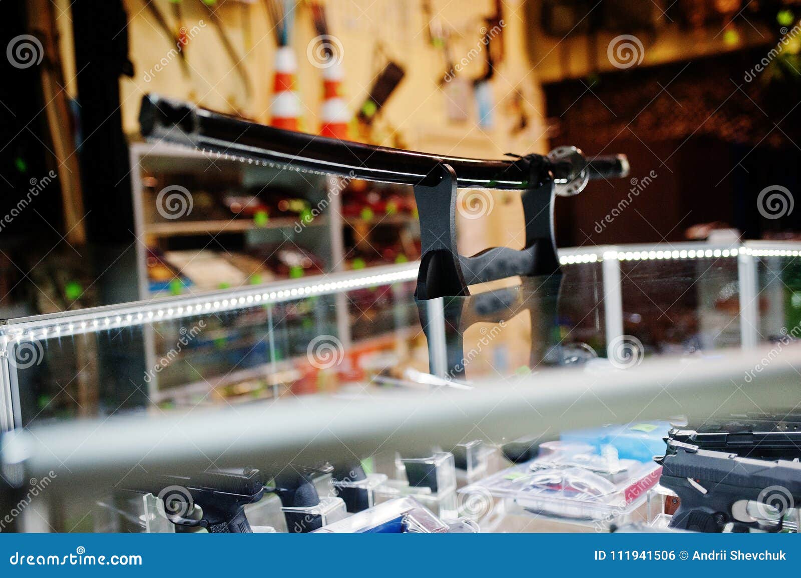 Samurai Sword on Shelves Store Weapons on Shop Center. Stock Photo ...