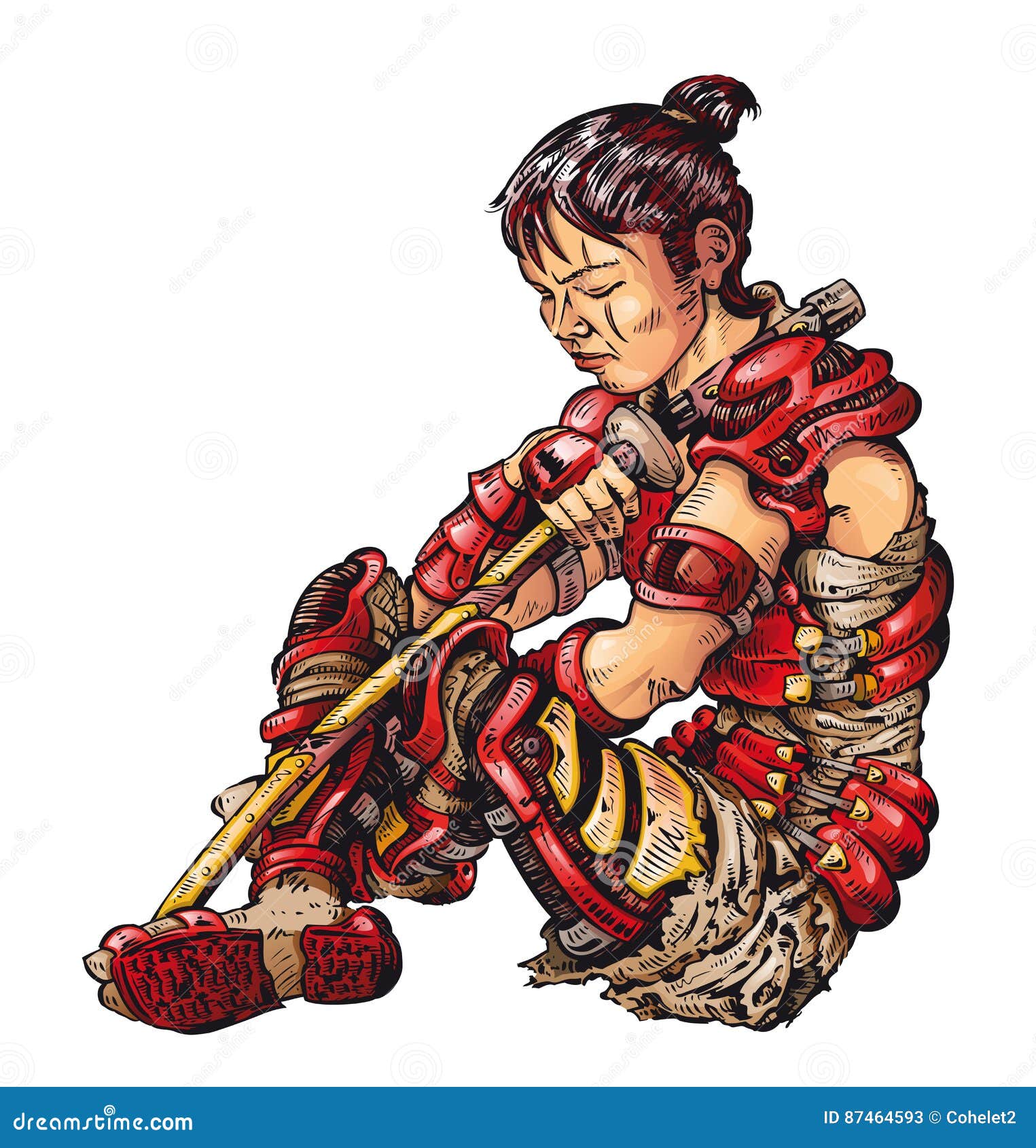 Samurai Thinking Draw Cartoon Vector | CartoonDealer.com #114517701