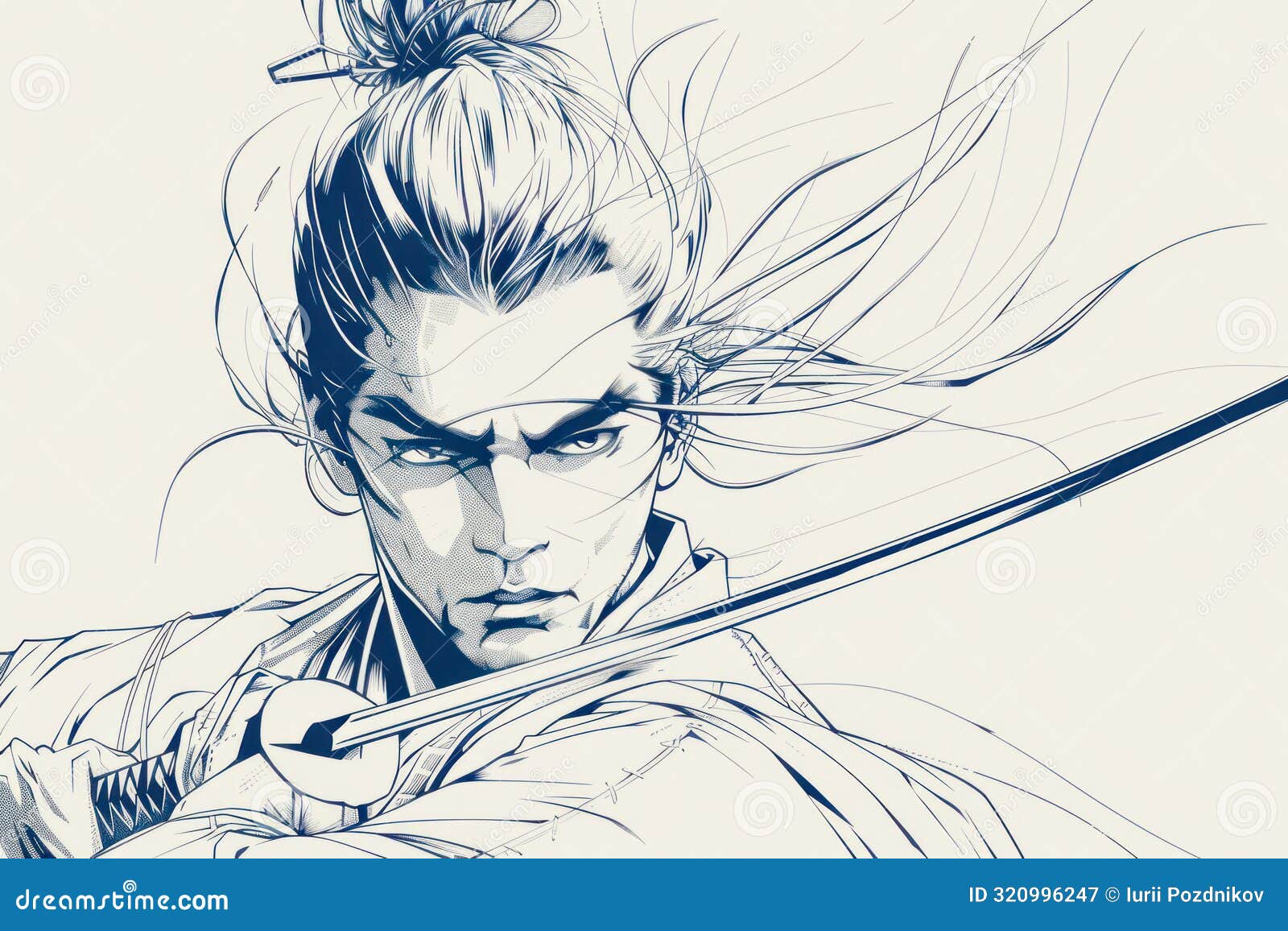 Samurai with a Sword in a Traditional Pose Stock Image - Image of ...