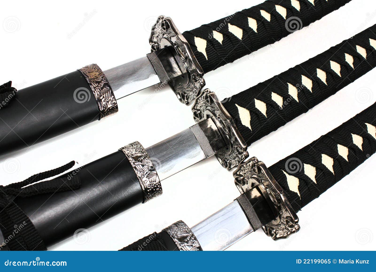 Three Samurai Swords Hang On Wall Next To Table Royalty-Free Stock ...