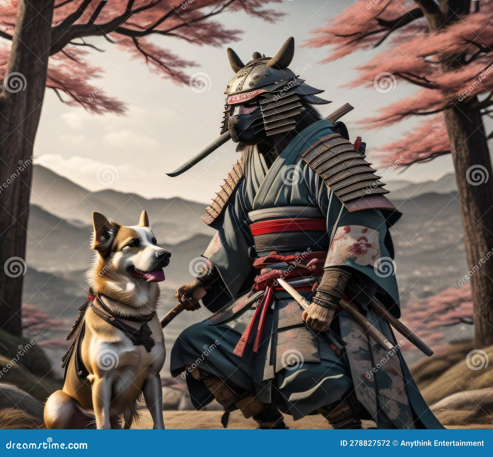 Samurai with His Pet are Waiting for Further Instructions Stock ...