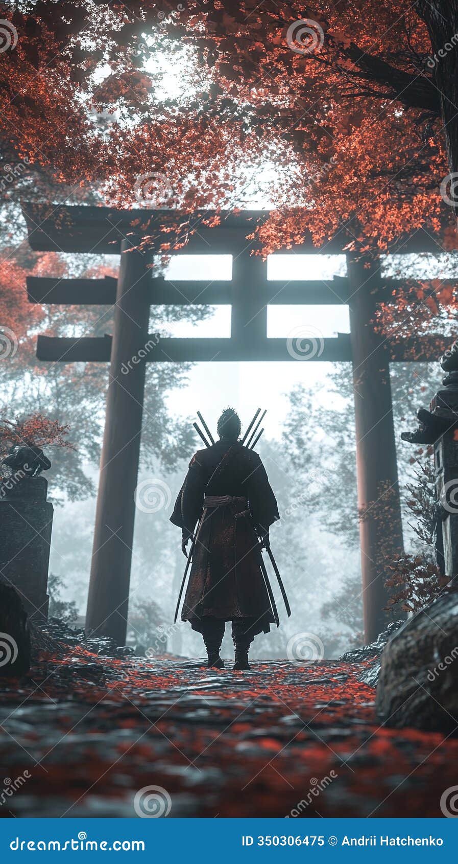 A Samurai In A Traditional Anime-style Setting Standing In Front Of A ...