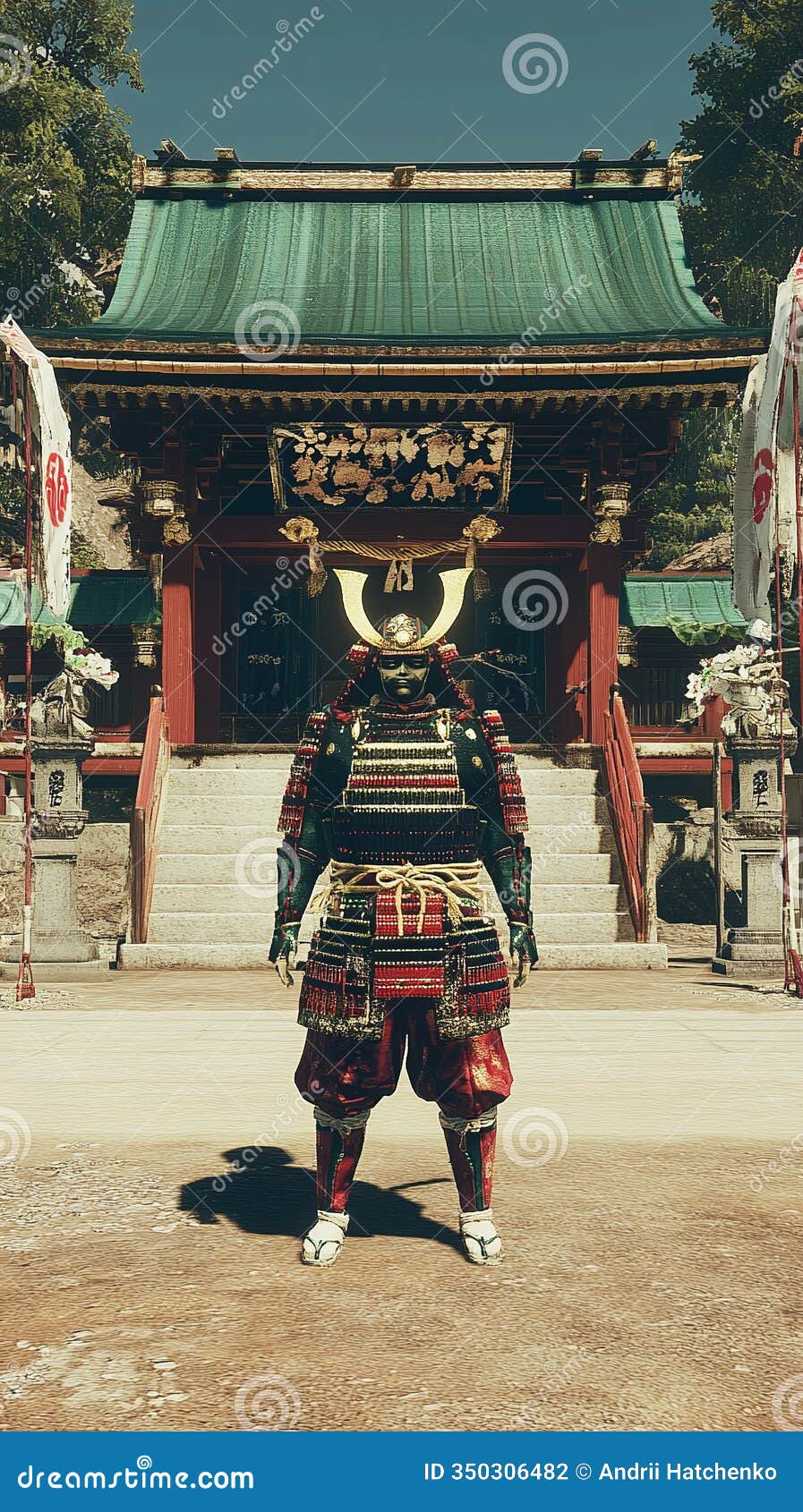 A Samurai in a Traditional Anime-style Setting Standing in Front of a ...