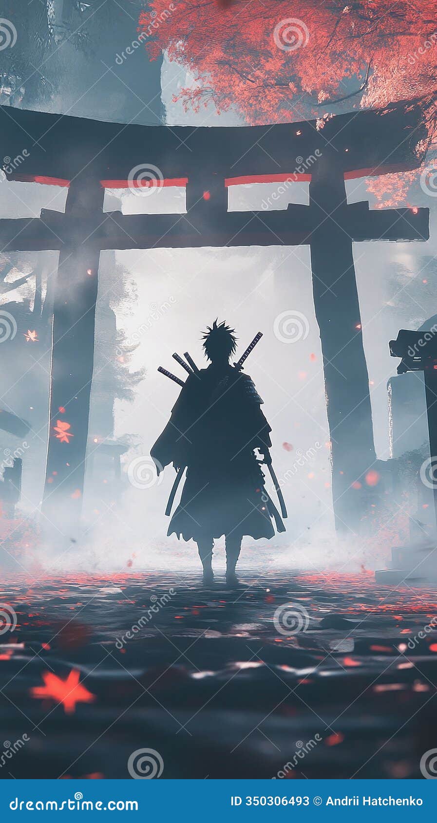 A Samurai in a Traditional Anime-style Setting Standing in Front of a ...