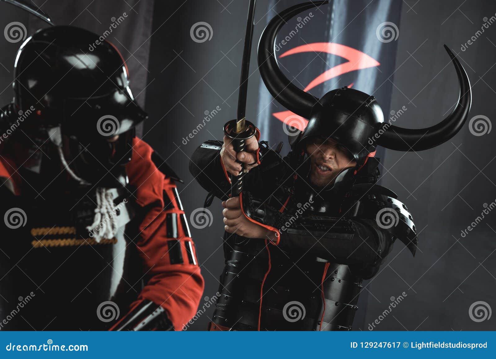 Samurai in Traditional Armor Fighting Stock Image - Image of fighting ...