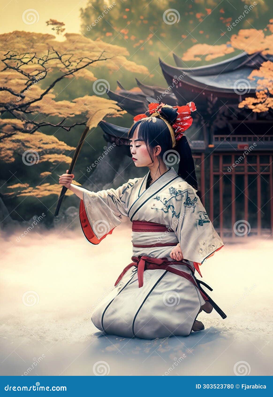 Samurai Train Martial Arts in a Monastery Stock Illustration ...