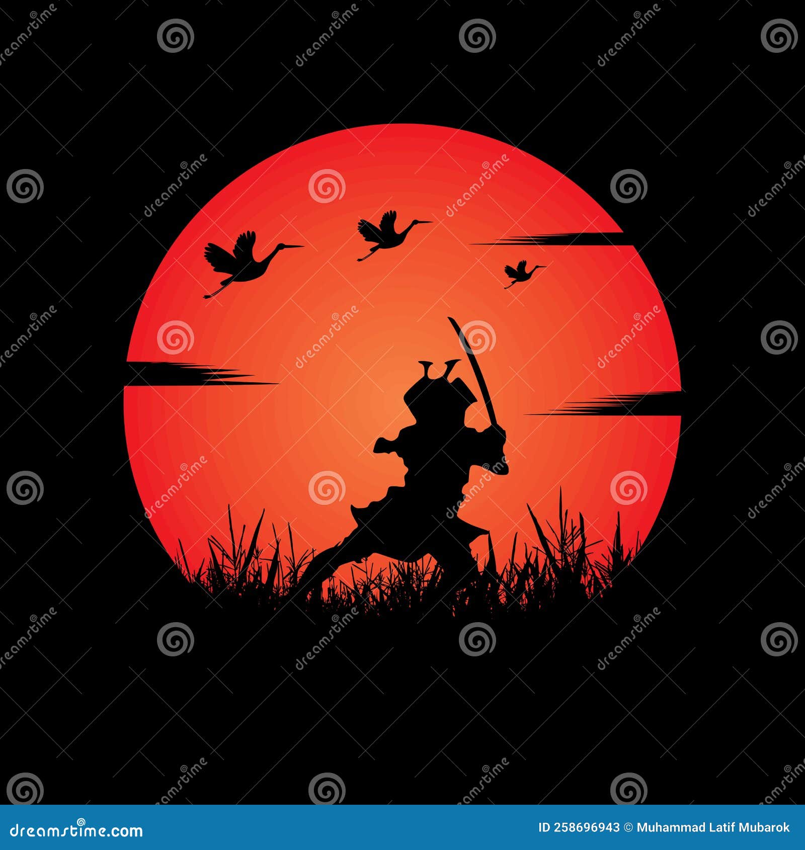 Samurai Training at Night on a Full Moon Stock Vector - Illustration of ...