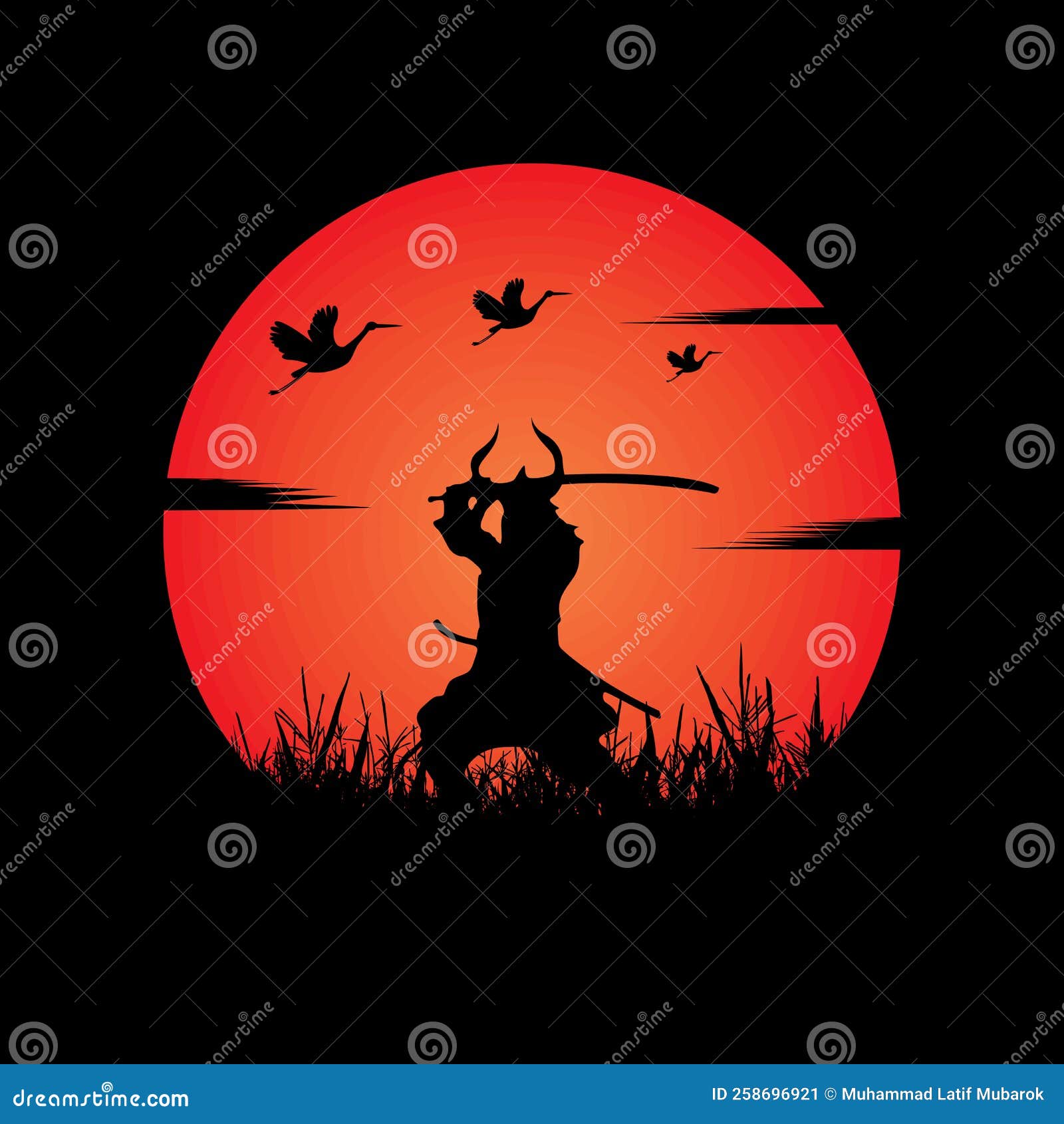 Samurai Training at Night on a Full Moon Stock Vector - Illustration of ...