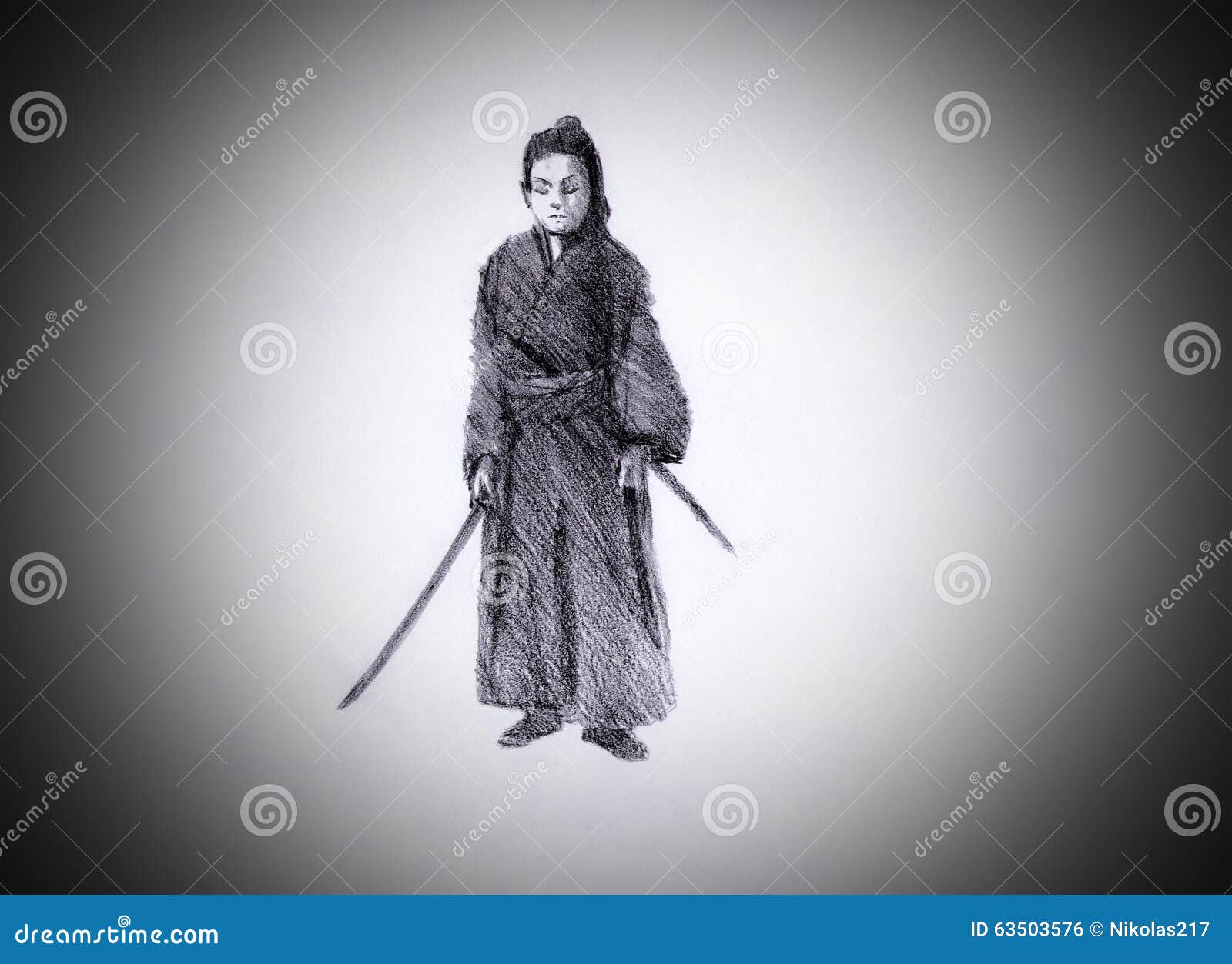 Samurai with two swords stock illustration. Illustration of blade ...