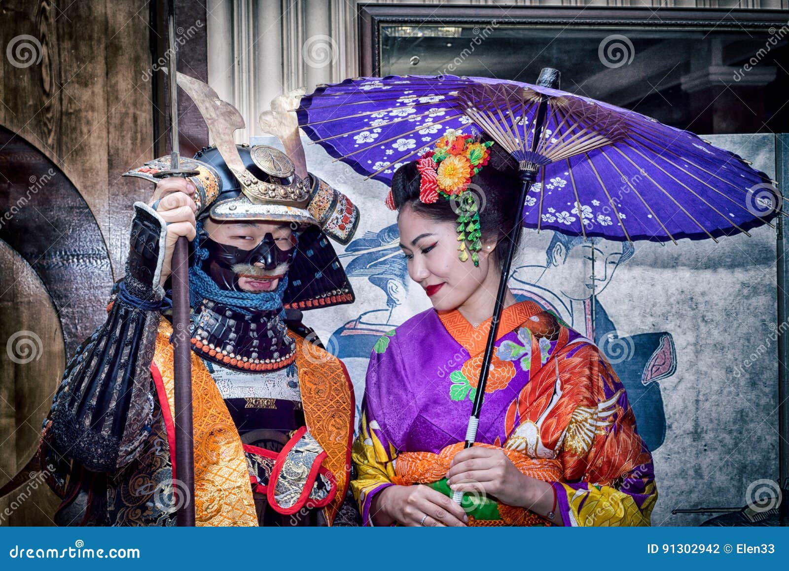 Samurai und Geisha redaktionelles stockfotografie. Bild von asiatisch ...