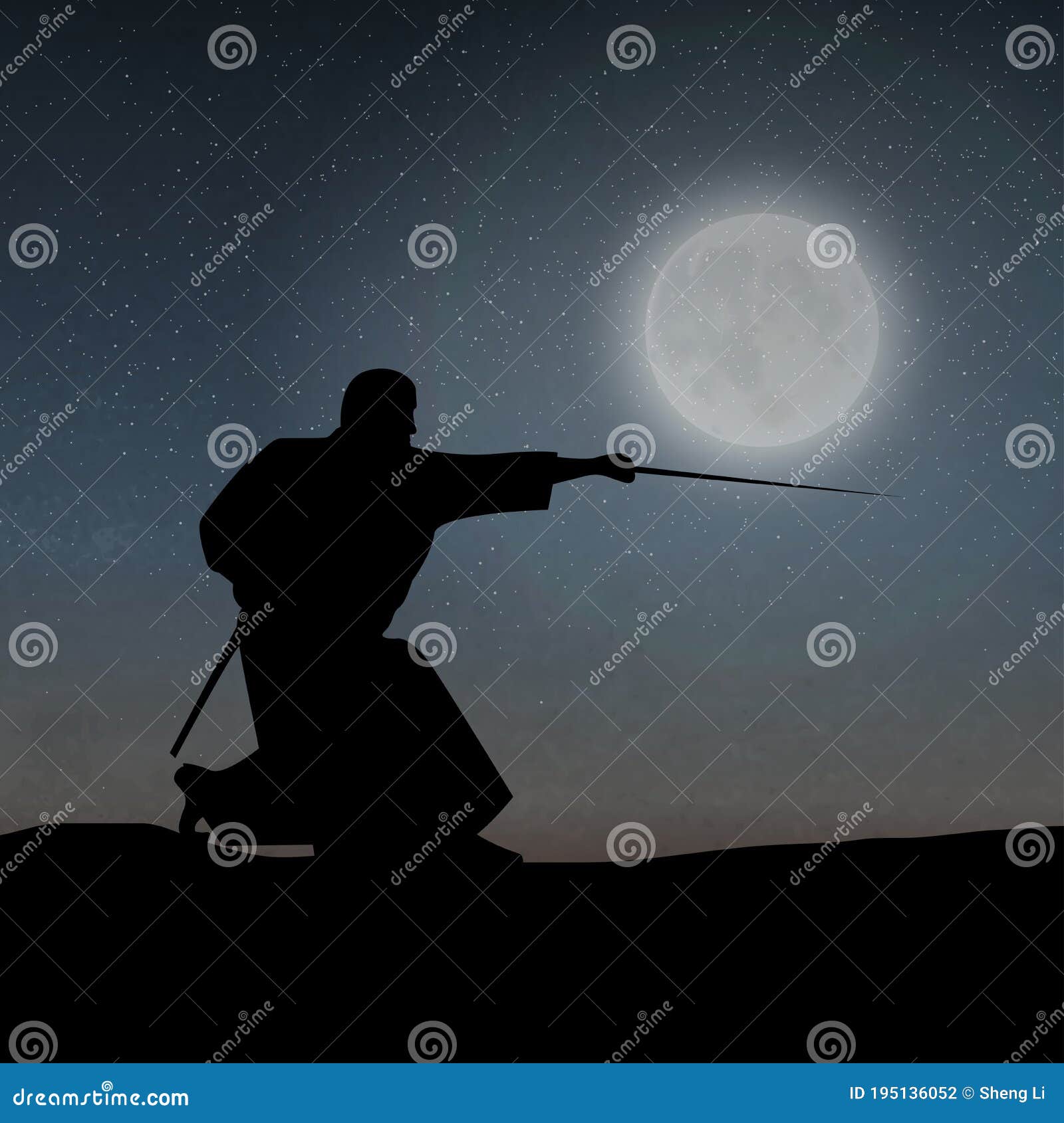 A Samurai Under the Moonlight Stock Vector - Illustration of sengoku ...