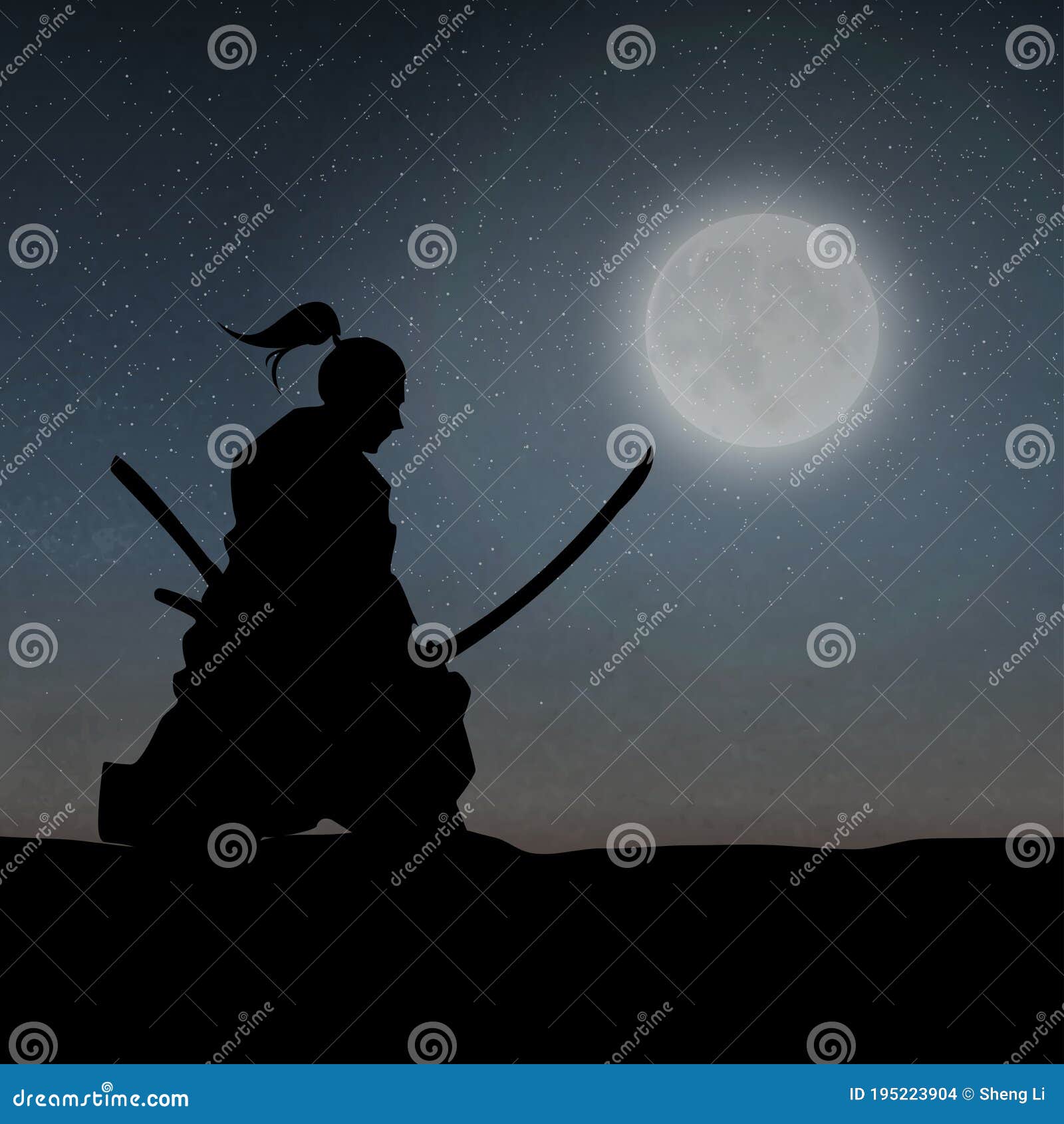Ninja And Crescent Moon Coloring Page For Kids Vector Illustration ...