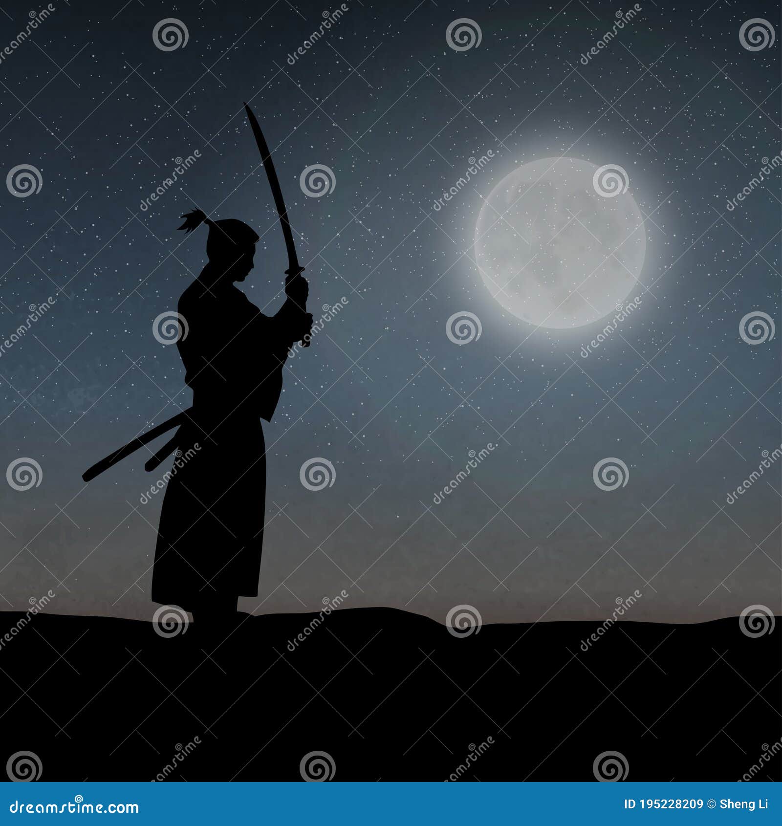 A Samurai Under the Moonlight Stock Vector - Illustration of culture ...