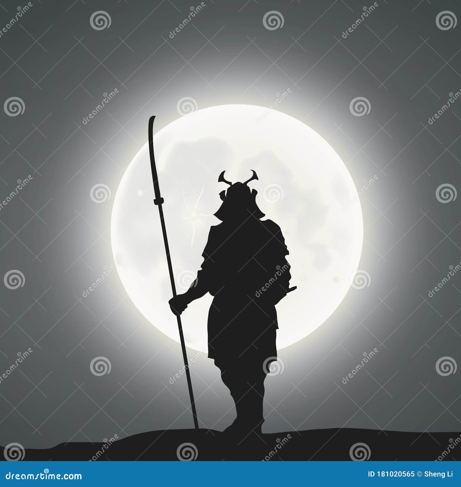 A Samurai Under the Moonlight Stock Vector - Illustration of moonshine ...