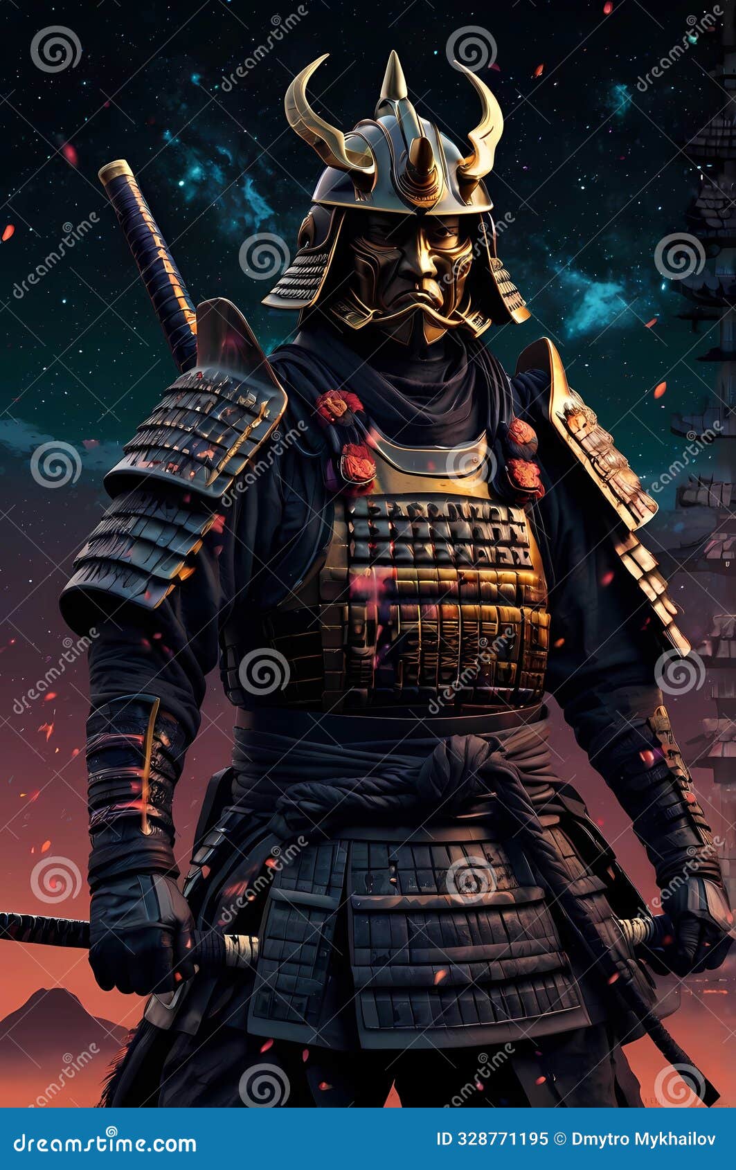 Samurai Under the Moonlight Stock Illustration - Illustration of ...