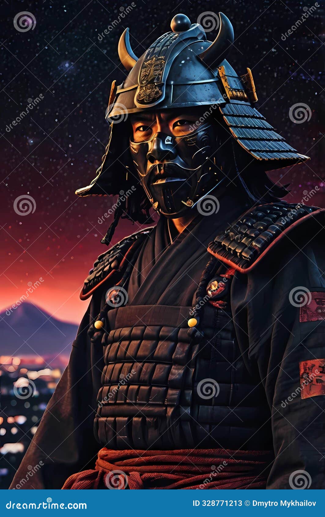 Samurai Under the Moonlight Stock Illustration - Illustration of embers ...