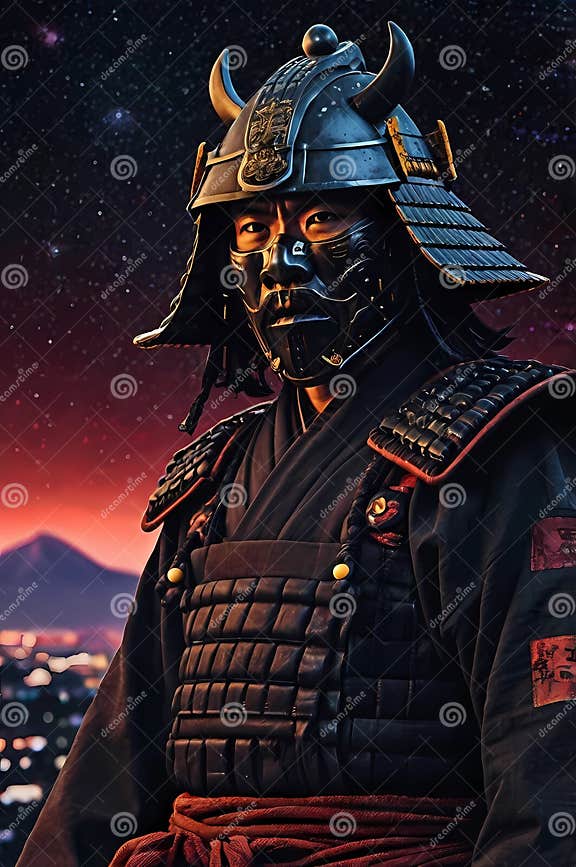 Samurai Under the Moonlight Stock Illustration - Illustration of embers ...