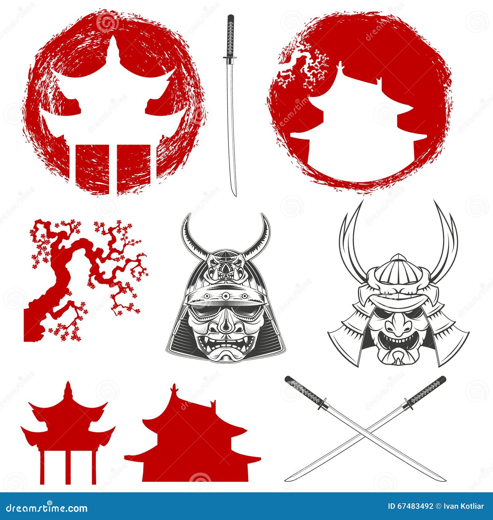Samurai. Vector Design Elements Set Stock Vector - Illustration of ...