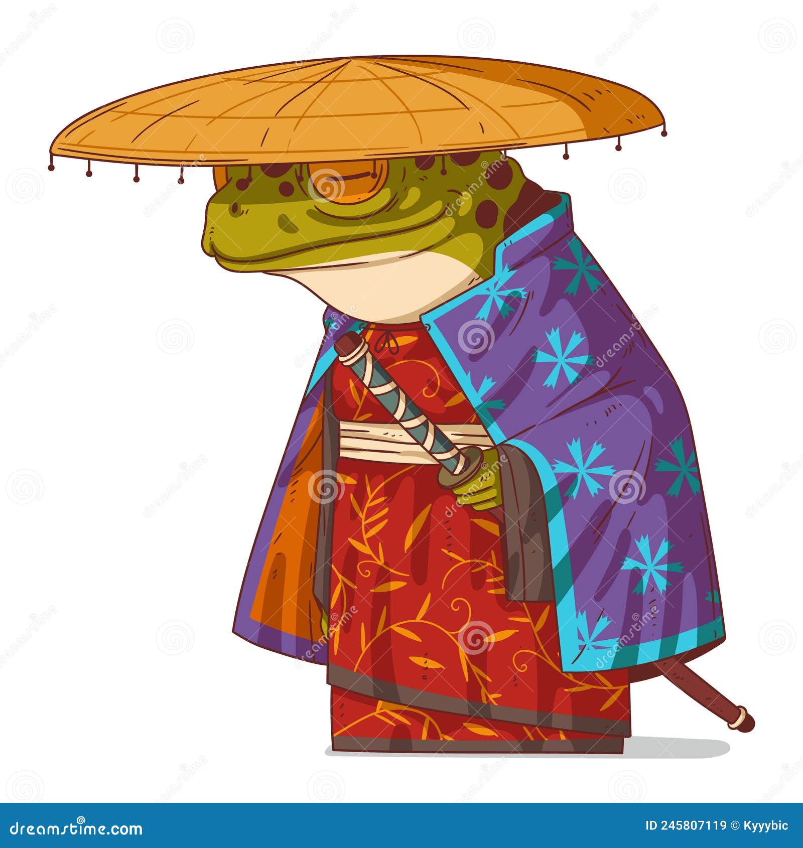 A Samurai, Vector Illustration. Calm Anthropomorphic Frog, Wearing a ...