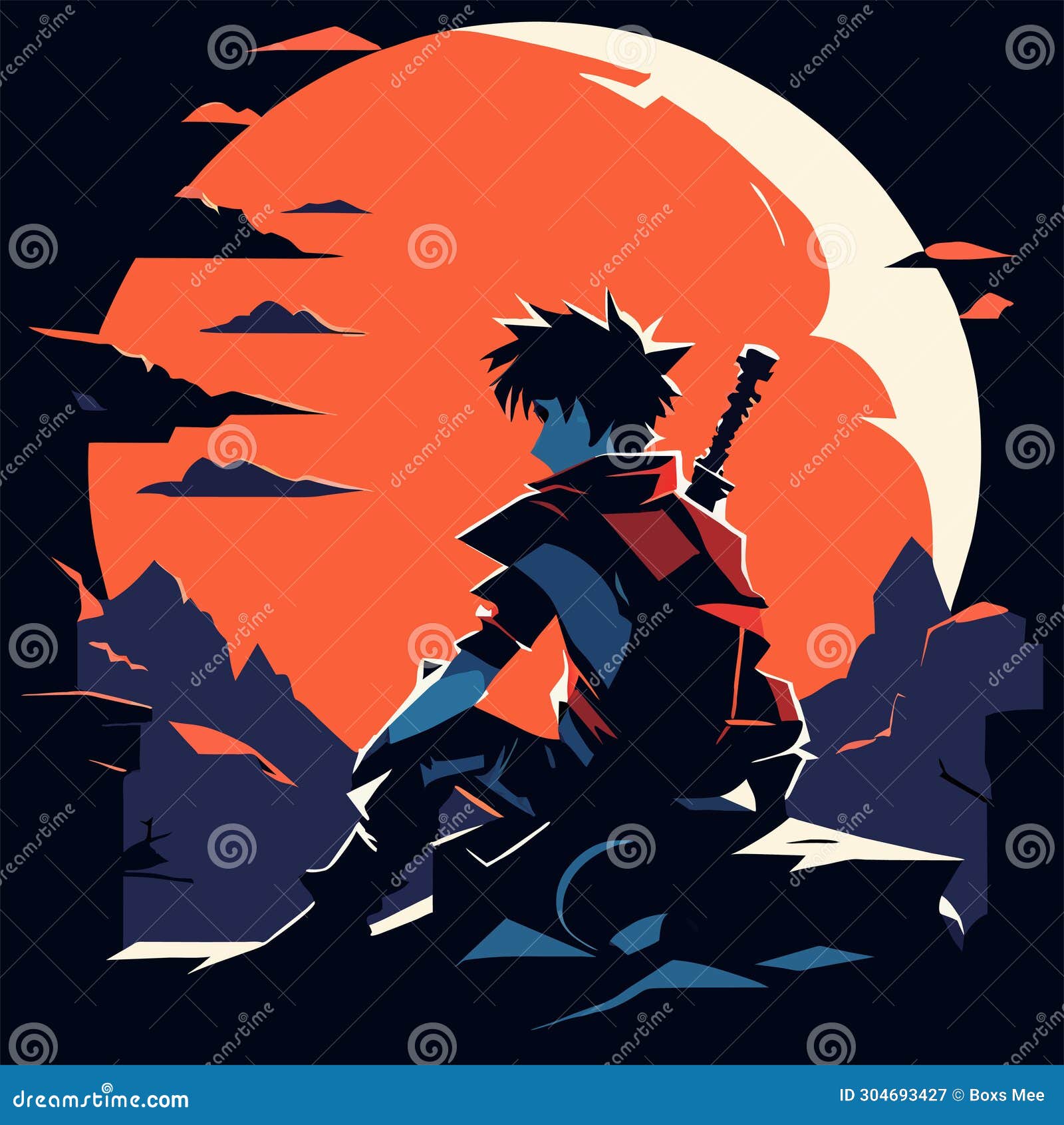 Samurai Warrior on the Background of the Moon. Vector Illustration ...