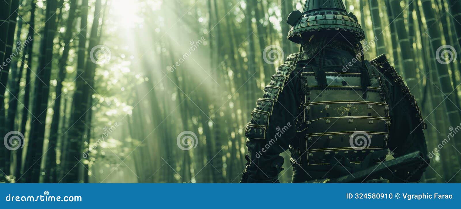 Samurai Warrior in Bamboo Forest with Sunlight through Trees ...