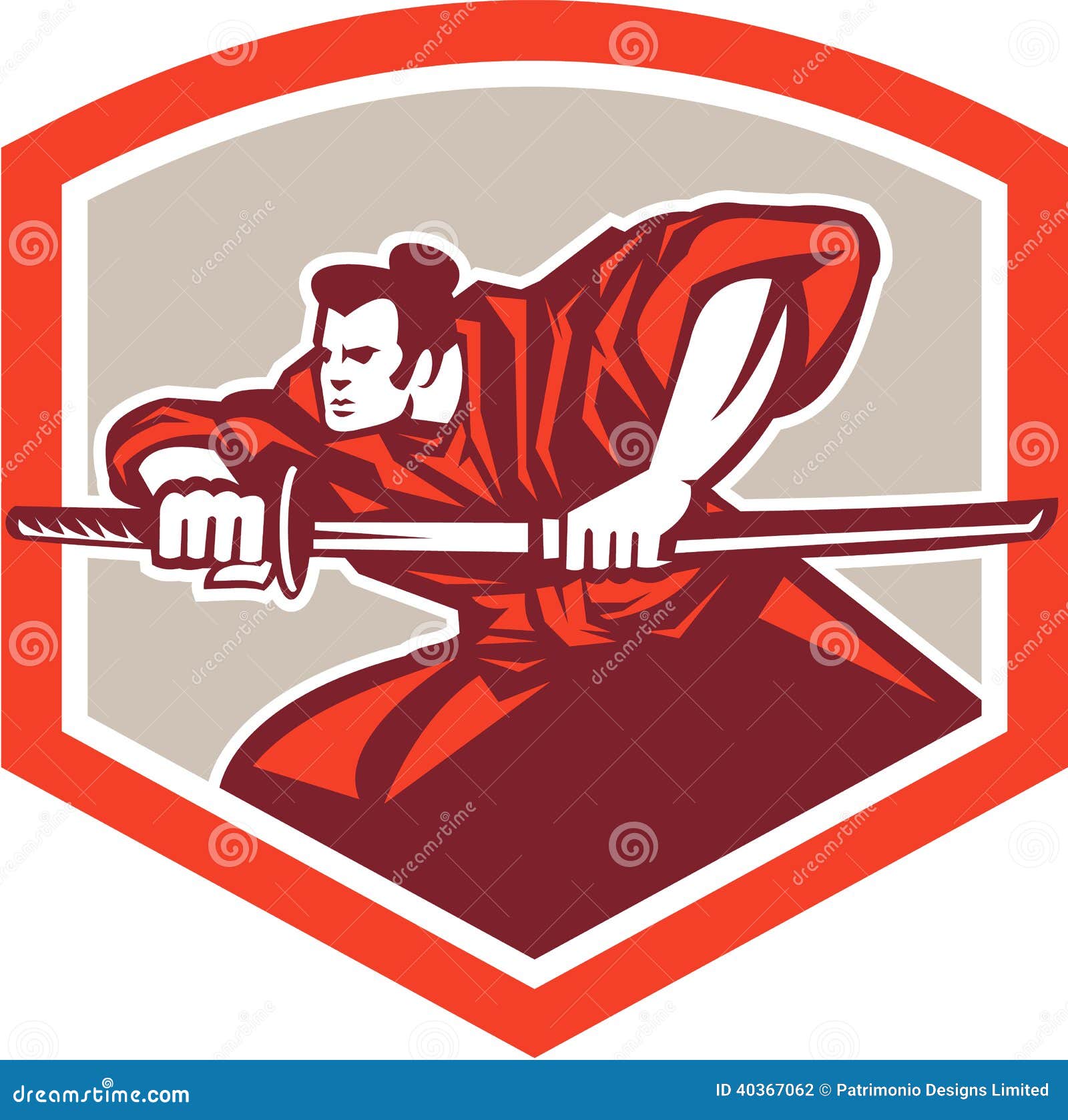 Samurai Warrior Drawing Katana Sword Shield Stock Vector - Illustration ...