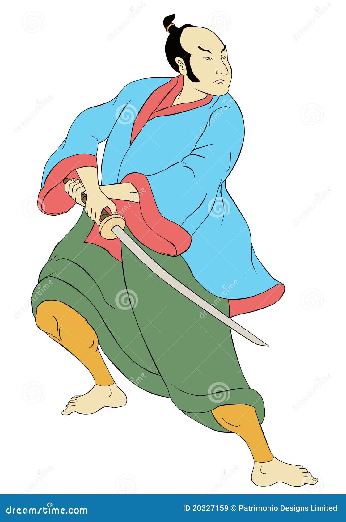 Samurai Warrior with Katana Sword Fighting Stance Stock Illustration ...