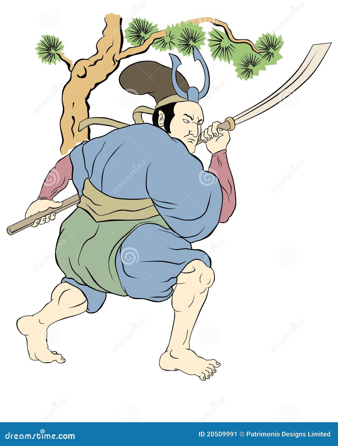 Samurai Warrior with Katana Sword Fighting Stance Stock Illustration ...