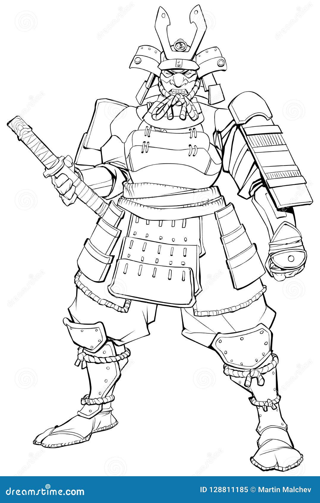 Samurai Warrior Line Art Cartoon Vector | CartoonDealer.com #128811185