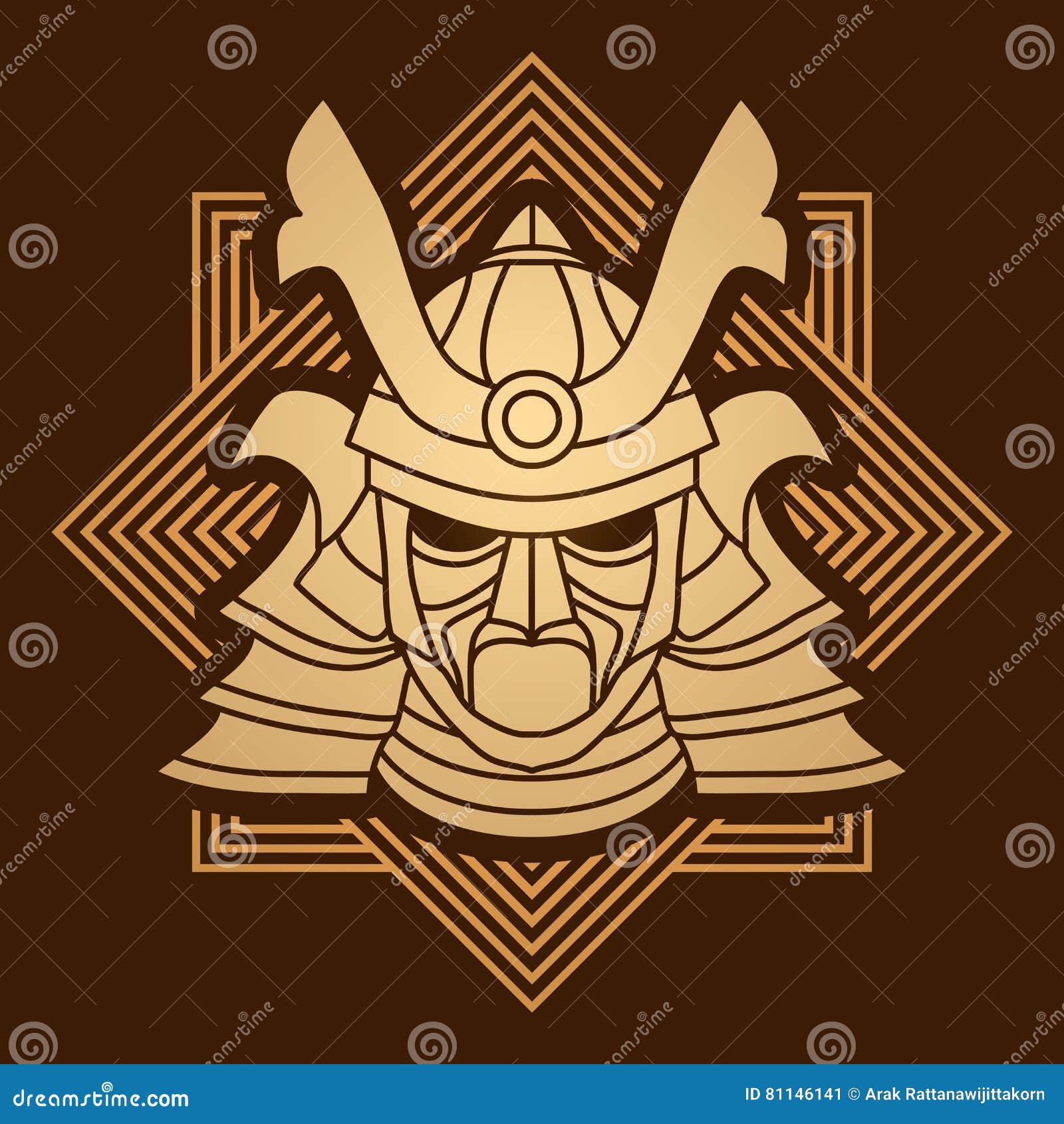 Samurai warrior mask stock vector. Illustration of golden - 81146141