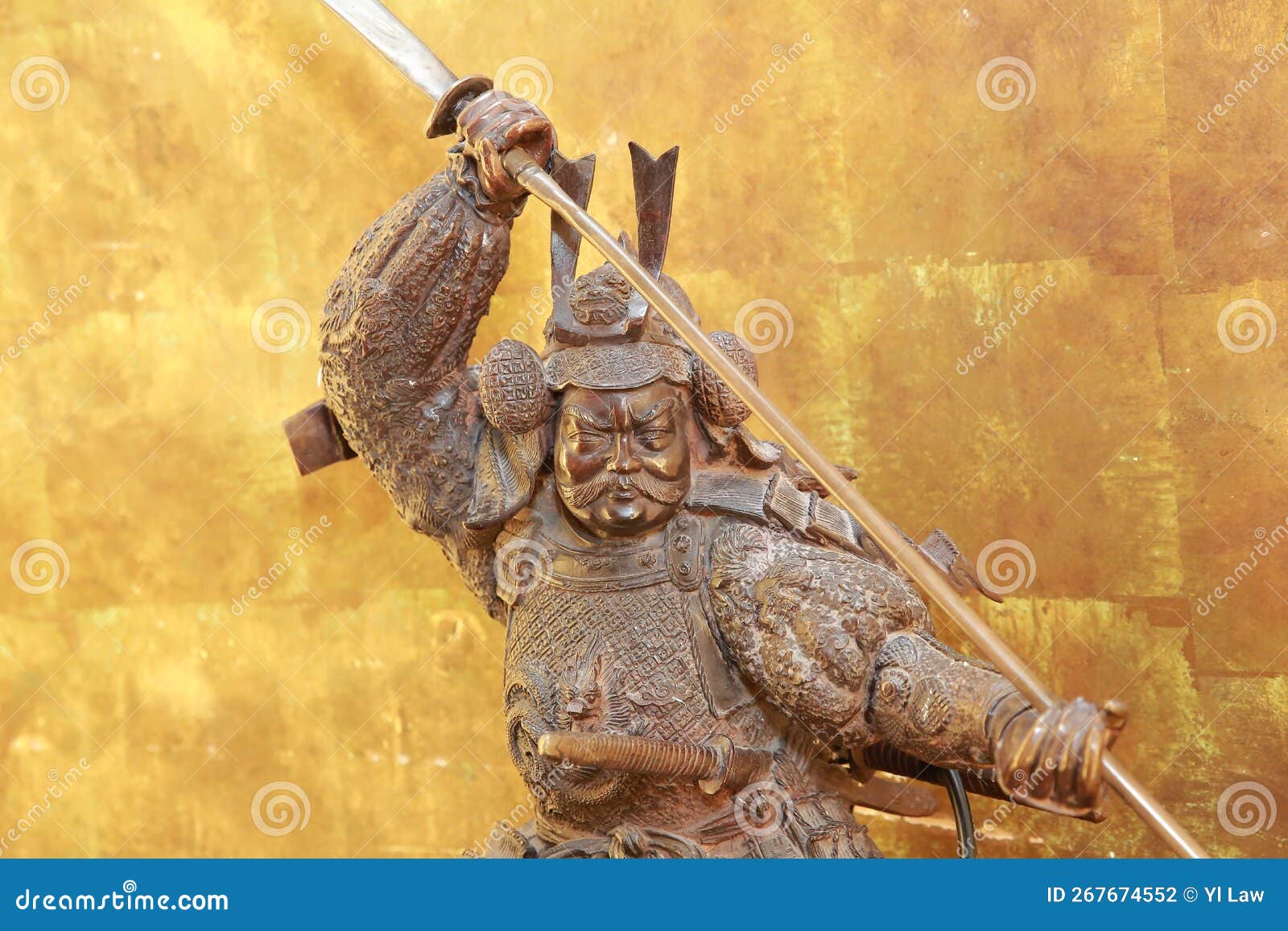 Samurai Warrior Statue Isolated on Gold Background Editorial ...