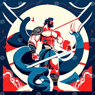 Samurai Warrior with Sword and Shield. Vector Illustration in Retro ...