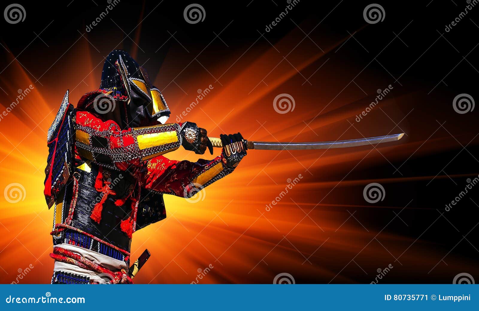 Samurai Warrior with Sword at Sunset. Stock Illustration - Illustration ...