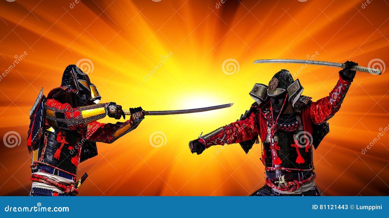 Samurai Warrior with Sword at Sunset. Stock Image - Image of mask ...