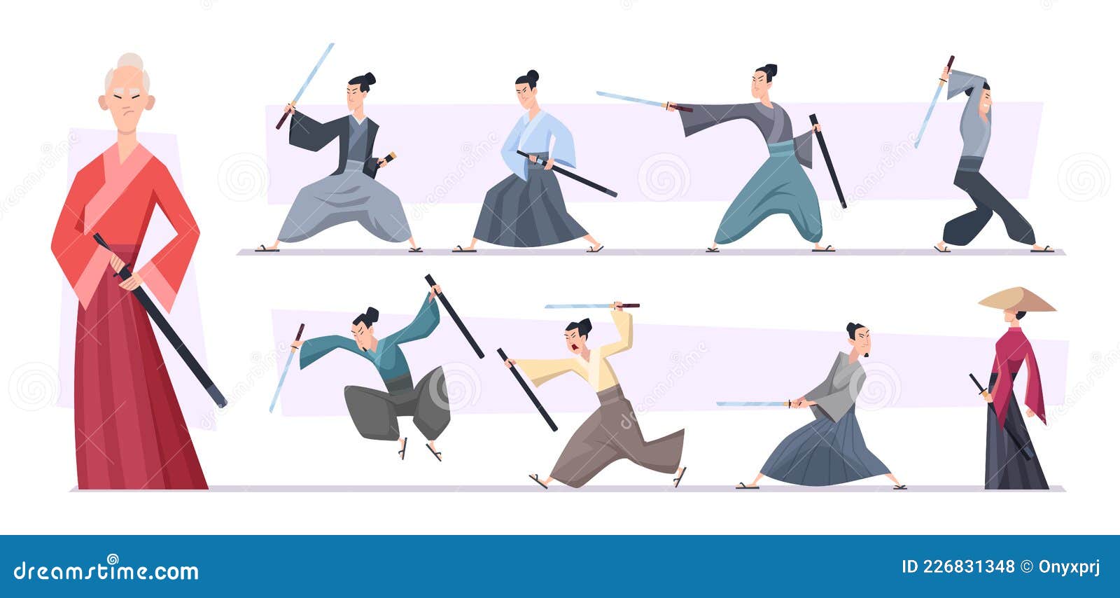 Samurai Warriors. Aggressive Asian Samurai Fighters with Sword Exact ...