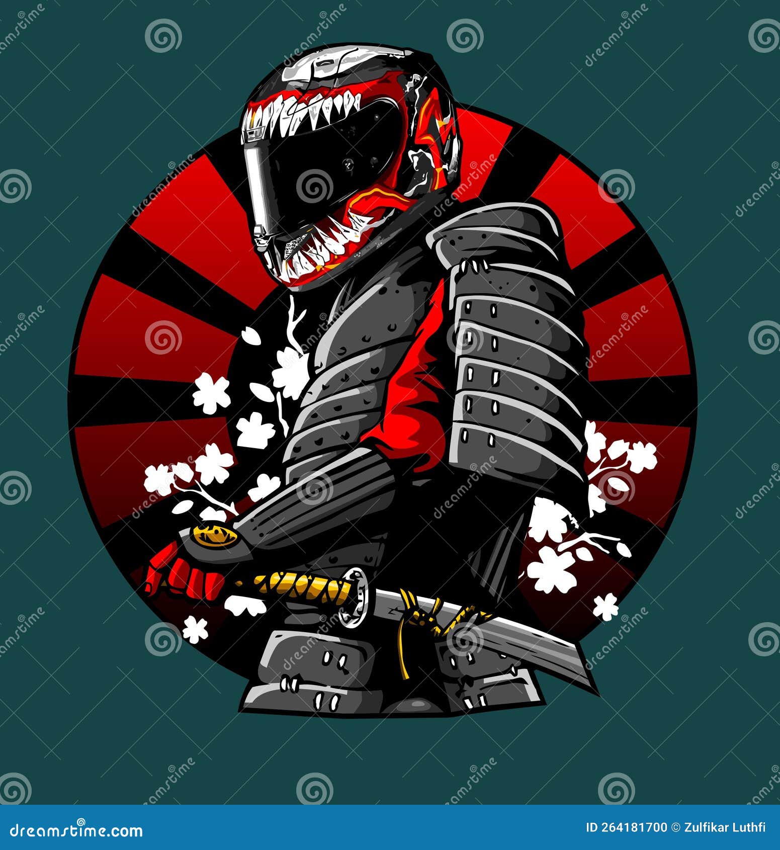 A Samurai Wearing a Motorcycle Helmet Stock Vector - Illustration of ...