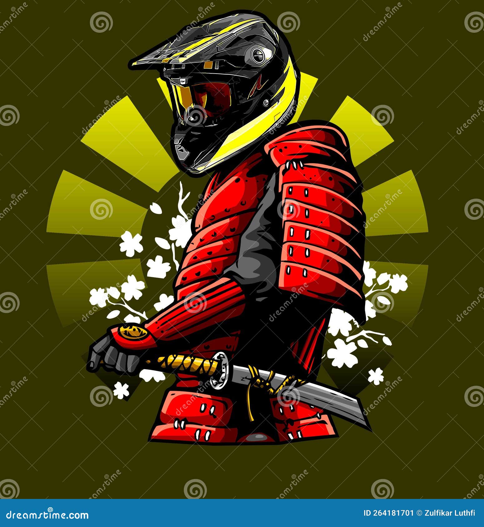 A Samurai Wearing a Motorcycle Helmet Stock Vector - Illustration of ...