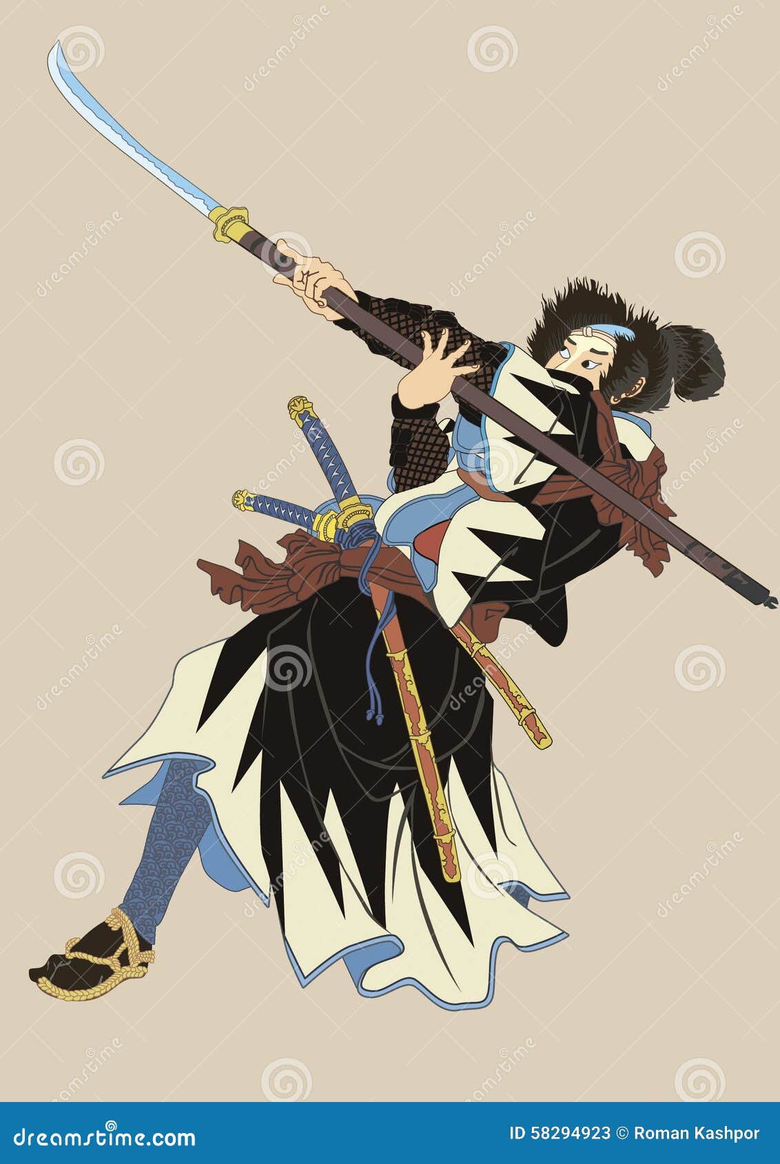 Samurai Slashing Vector Clip Art Illustration | CartoonDealer.com #46067397