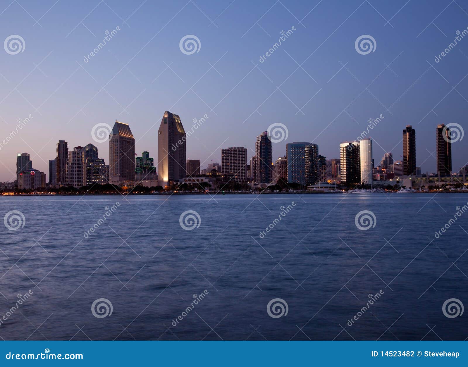 San Diego Skyline on Clear Evening Stock Photo - Image of lights ...