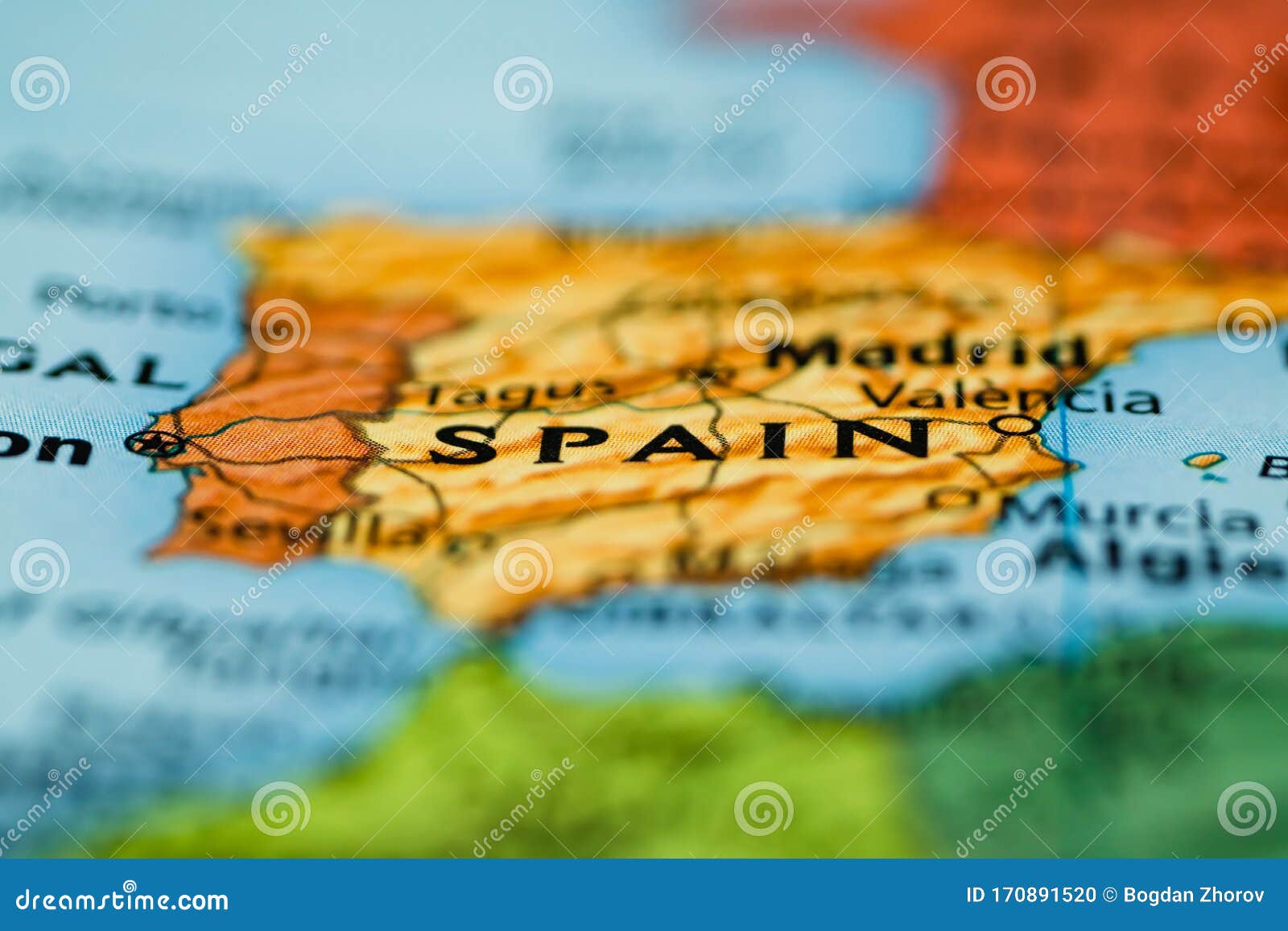 Map with Selective Focus on Spain Stock Photo - Image of colorful ...
