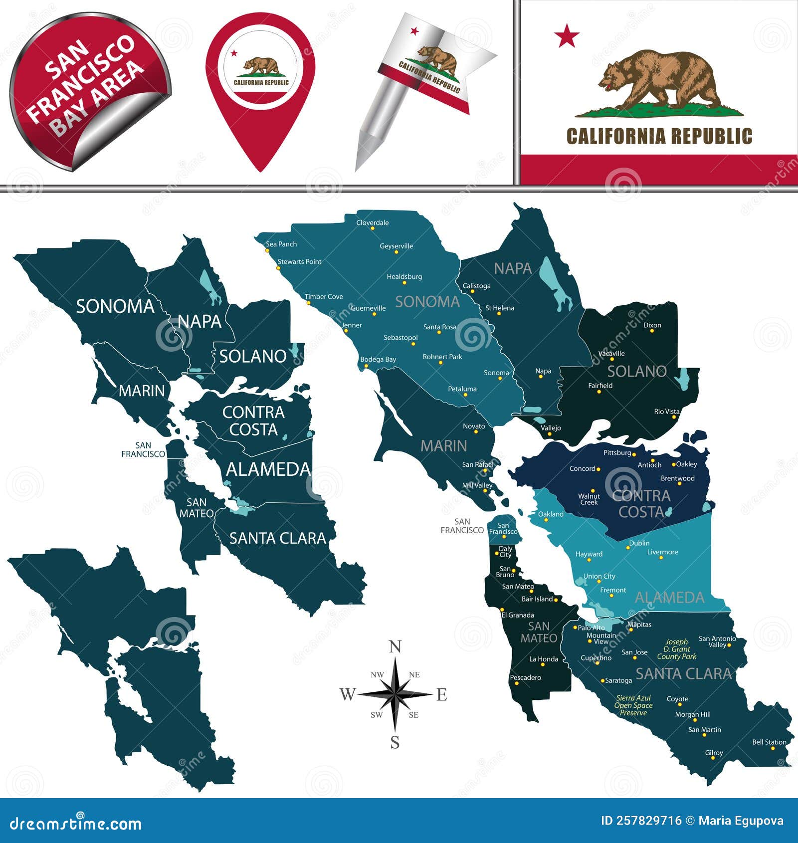 San Francisco Bay Area in California Stock Vector - Illustration of ... San Francisco Bay Area in California Stock Vector - Illustration of ...