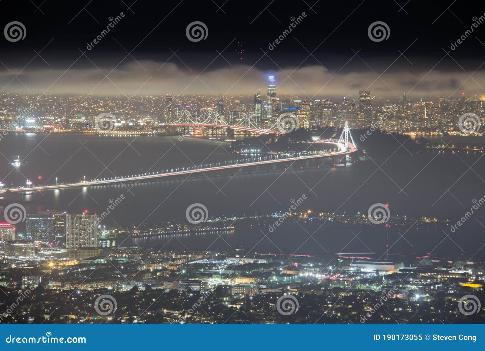 San Francisco Bay Area at Night Stock Image - Image of landscape ...